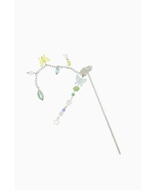 VELVET LUNA Steel Hair Pin With Charms - Silver