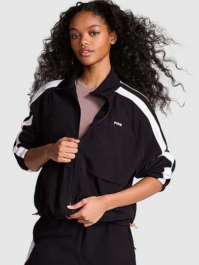 Pink Tech Woven Full-zip Jacket - Black