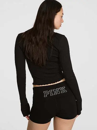 Pink All-day Cotton Foldover 3" Bike Shorts - Black