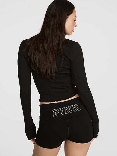 Pink All-day Cotton Foldover 3" Bike Shorts - Black