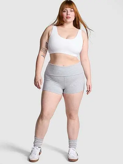 Pink All-day Cotton Foldover 3" Bike Shorts - Grey