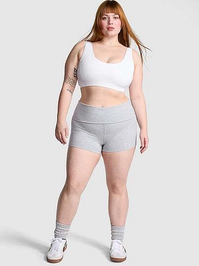 Pink All-day Cotton Foldover 3" Bike Shorts - Grey