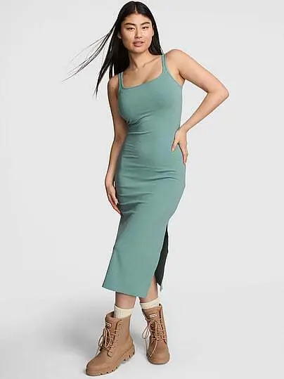 Pink All-day Soft Ribbed Bodycon Midi Dress - Blue