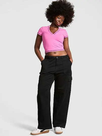 Pink Utility Cargo Pants - Black