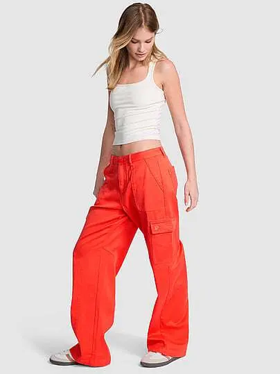 Pink Utility Cargo Pants - Orange