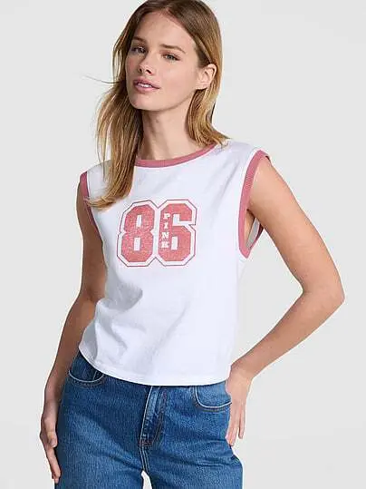Pink Retro Cotton Muscle Tank Top - White,ivory