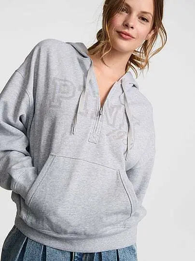 Pink Campus Fleece™ Half-zip Hoodie - Grey