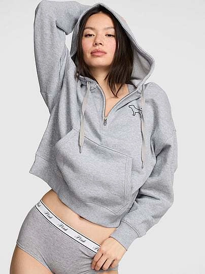 Pink Campus Fleece™ Half-zip Hoodie - Grey