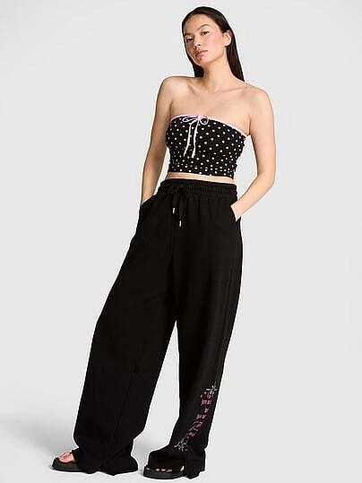 Pink Campus Fleece™ Wide-leg Split-hem Sweatpants - Black