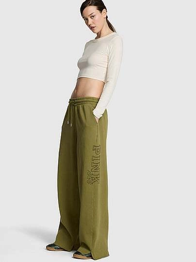 Pink Campus Fleece™ Wide-leg Split-hem Sweatpants - Green