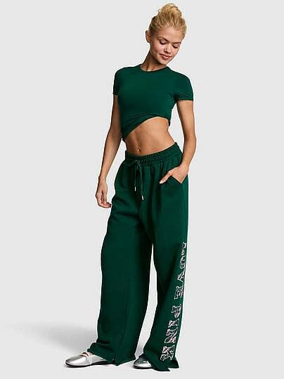Pink Campus Fleece™ Wide-leg Split-hem Sweatpants - Green