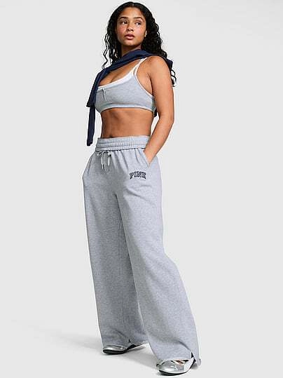 Pink Campus Fleece™ Wide-leg Split-hem Sweatpants - Grey