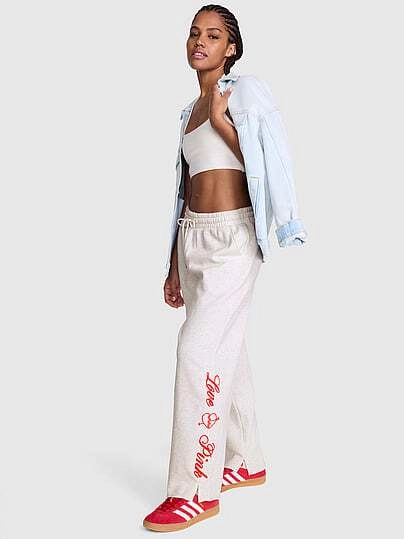 Pink Campus Fleece™ Wide-leg Split-hem Sweatpants - Grey
