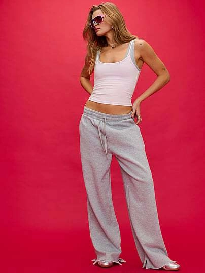 Pink Campus Fleece™ Wide-leg Split-hem Sweatpants - Grey