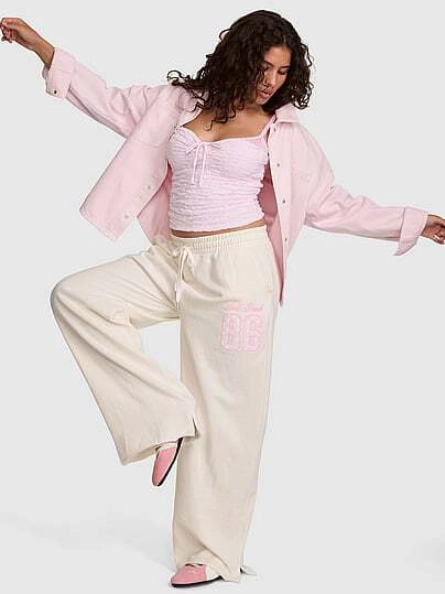 Pink Campus Fleece™ Wide-leg Split-hem Sweatpants - Grey