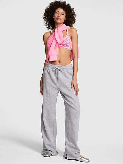 Pink Campus Fleece™ Wide-leg Split-hem Sweatpants - Grey
