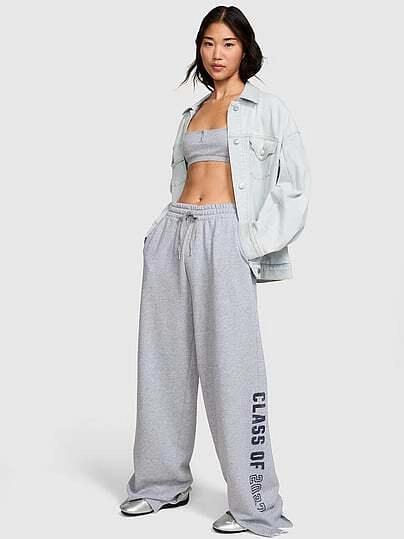 Pink Campus Fleece™ Wide-leg Split-hem Sweatpants - Grey