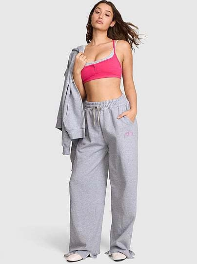Pink Campus Fleece™ Wide-leg Split-hem Sweatpants - Grey