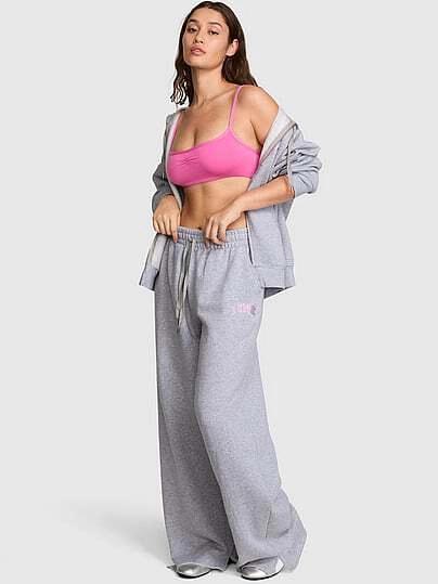 Pink Campus Fleece™ Wide-leg Split-hem Sweatpants - Grey