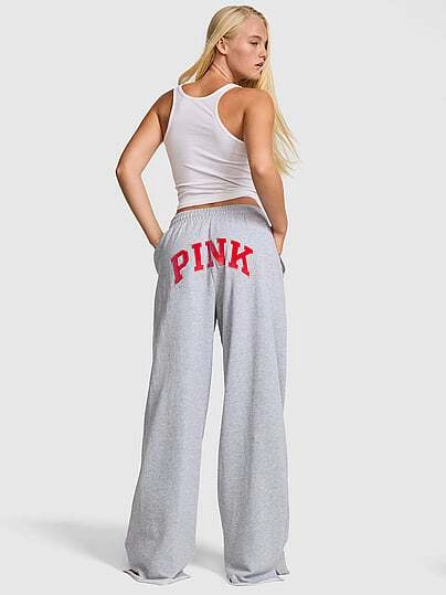 Pink Campus Fleece™ Wide-leg Split-hem Sweatpants - Grey