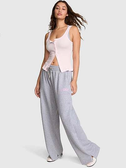 Pink Campus Fleece™ Wide-leg Split-hem Sweatpants - Grey