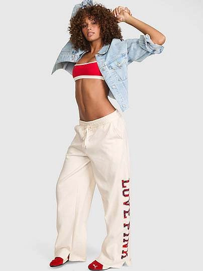 Pink Campus Fleece™ Wide-leg Split-hem Sweatpants - Beige
