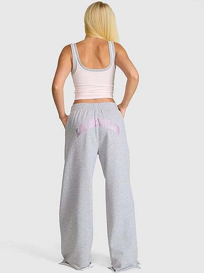 Pink Campus Fleece™ Wide-leg Split-hem Sweatpants - Beige