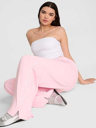 Pink Campus Fleece™ Wide-leg Split-hem Sweatpants - Pink