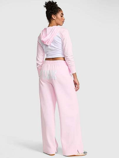 Pink Campus Fleece™ Wide-leg Split-hem Sweatpants - Pink