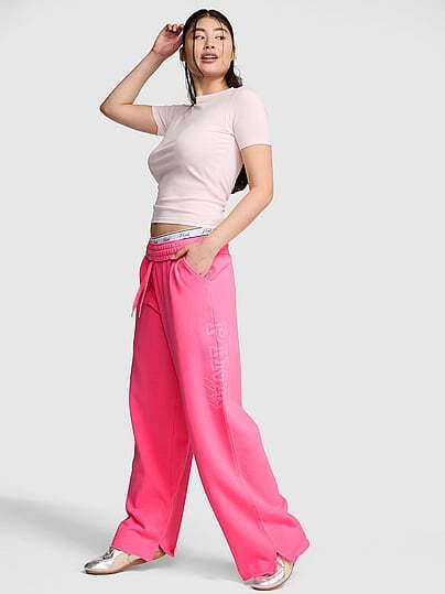 Pink Campus Fleece™ Wide-leg Split-hem Sweatpants - Pink