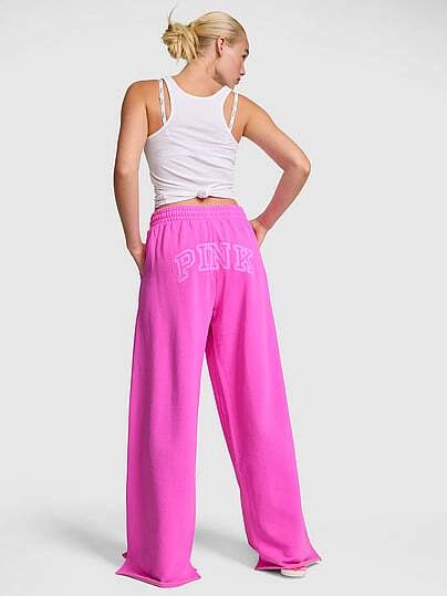 Pink Campus Fleece™ Wide-leg Split-hem Sweatpants - Pink