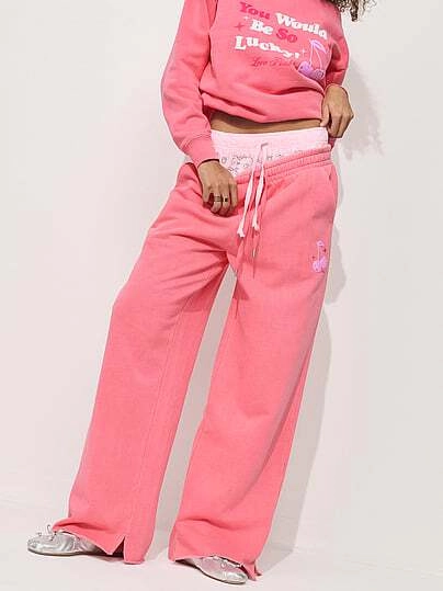 Pink Campus Fleece™ Wide-leg Split-hem Sweatpants - Pink