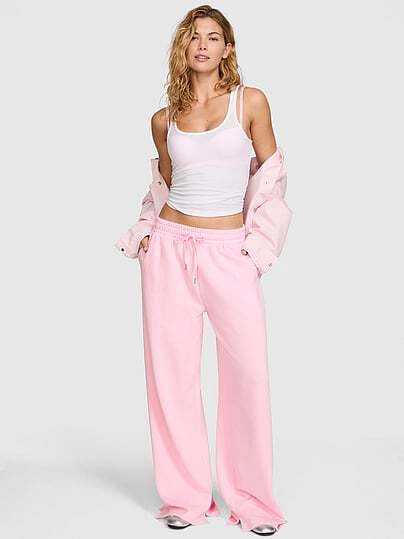 Pink Campus Fleece™ Wide-leg Split-hem Sweatpants - Pink