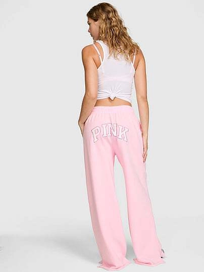Pink Campus Fleece™ Wide-leg Split-hem Sweatpants - Pink