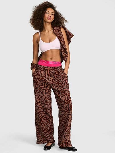 Pink Campus Fleece™ Wide-leg Split-hem Sweatpants - Print
