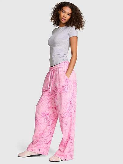 Pink Campus Fleece™ Wide-leg Split-hem Sweatpants - Print