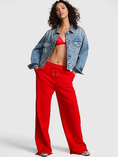Pink Campus Fleece™ Wide-leg Split-hem Sweatpants - Red