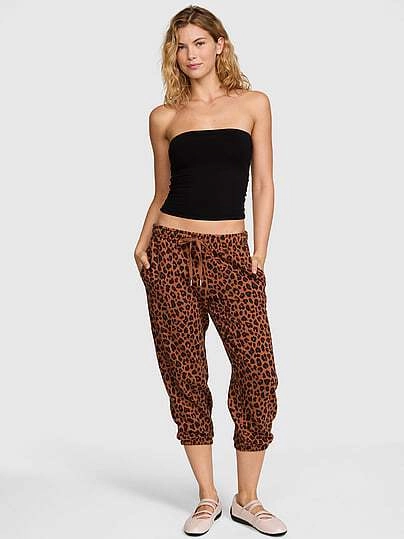 Pink Campus Fleece Capri Jogger Sweatpants - Print