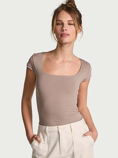 Pink Base Stretch™ Cap-sleeve Tee - Brown