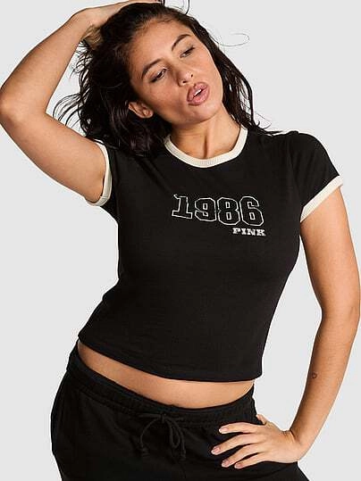 Pink Retro Cotton Tee - Black