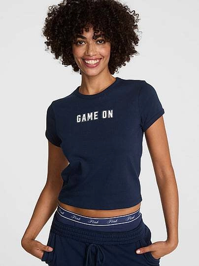Pink Retro Cotton Tee - Blue