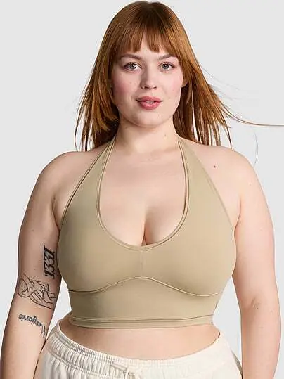 Pink Comfort Base Stretch™ Halter Bra Top - Beige