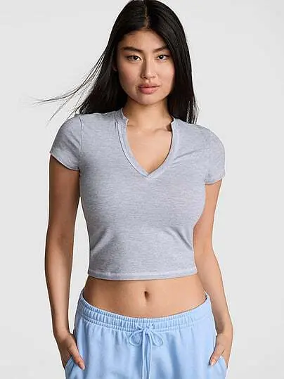 Pink All-day Cotton™ Plunge Cropped Top - Grey