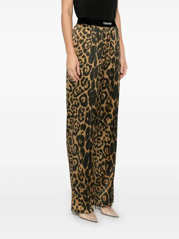 Tom Ford Stretch Silk Trousers With Animalier Print - Brown