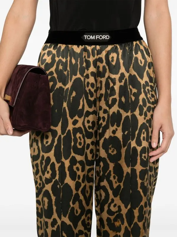 パンツ TOM FORD Stretch silk trouser with animalier print Marrone Tom Ford Stretch Silk Trousers With Animalier Print - Brown