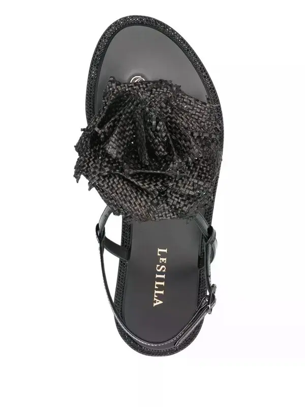 LE SILLA Floral-appliqué Sandals - Black