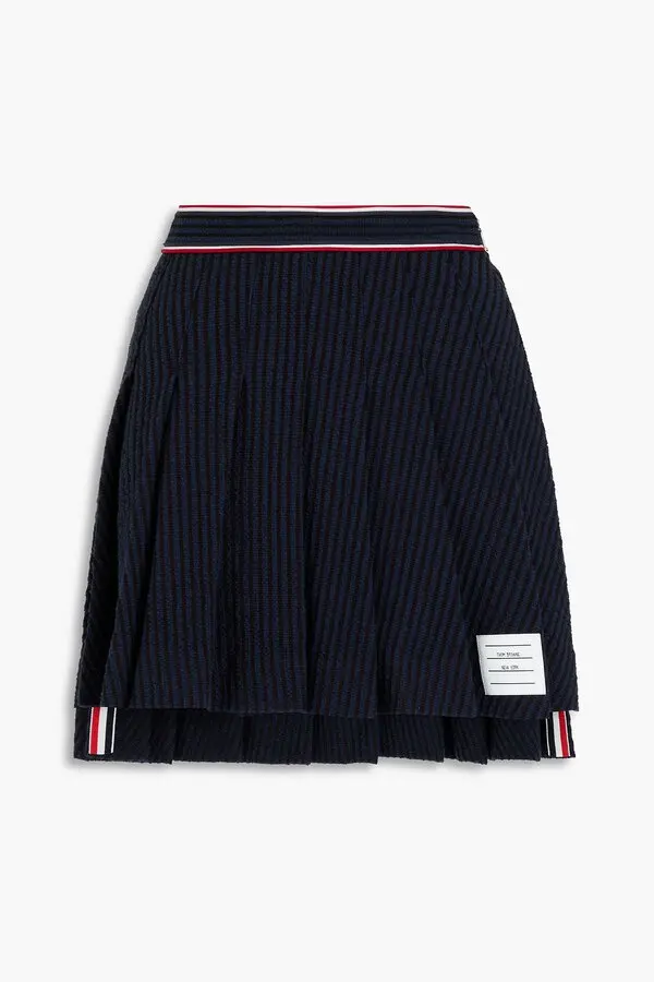 Thom Browne Pleated Bouclé-tweed Mini Skirt - Navy