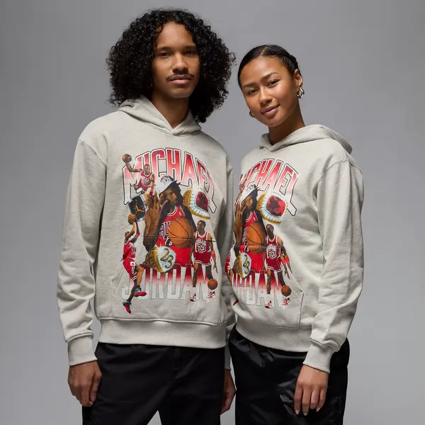JORDAN Flight Fleece Graphic Pullover Hoodie - Grey