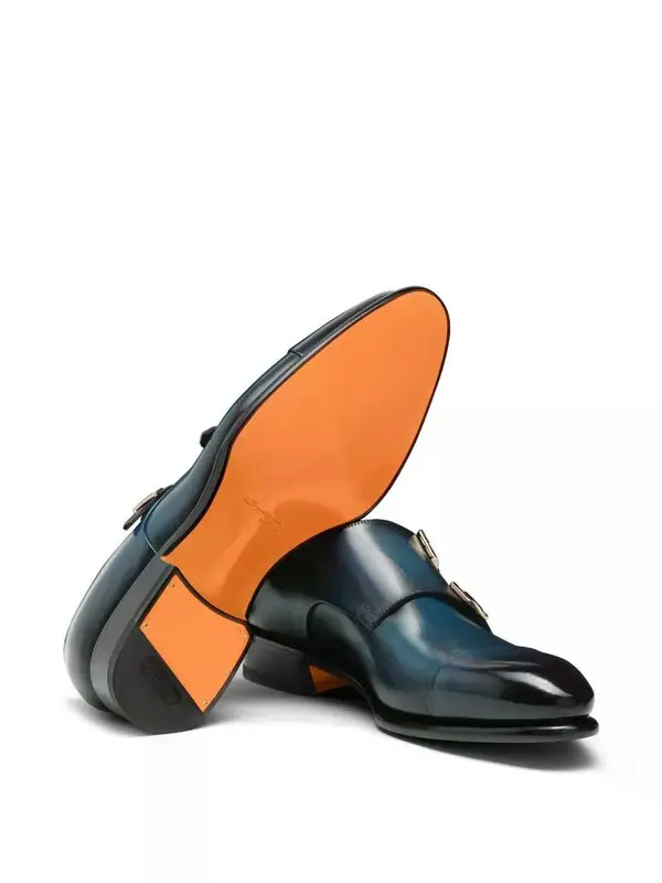 Santoni Leather Monk Shoes - Blue