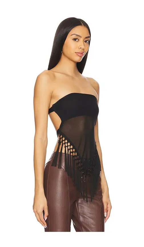 MORE TO COME Shion Top With Fringe Trim
